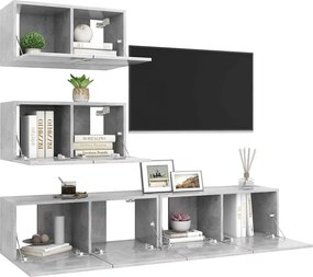 4dílný set TV skříněk betonově šedý kompozitní dřevo 3079130