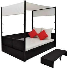 Ratanová postel s baldachýnem Černá
