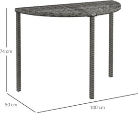Outsunny Balkonový Stůl Zahradní Boční Stůl Zahradní Nábytek Polokruhový Ratanový Metalický Šedý 100 x 50 x 74 cm