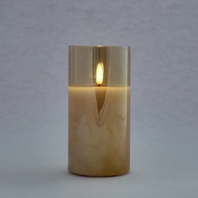 LED svíčka ve skle na baterie, Ø 7,5 × 15 cm, zlatá, 2× AA