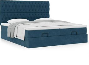 Osmanský rám postele s matrací tmavě modrý 200x200cm samet 3313800