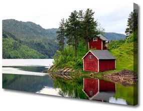 Obraz na plátně Hory Dům Jezero Krajina