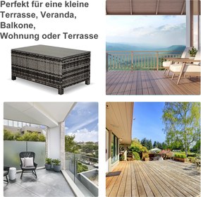Zahradní boční stůl Outsunny, kávový stůl, patio stůl, poly ratan, šedý, 85 x 50 x 39 cm