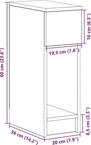 vidaXL Noční stolek se zásuvkou 20x36x60 cm [858709] Barva: Staré dřevo