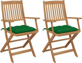 vidaXL Skládací zahradní židle s poduškami 2 ks masivní akáciové dřevo [3064605] Barva: Zelená