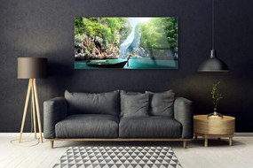 akrylový obraz Hora Voda Loďka Příroda 120x60 cm