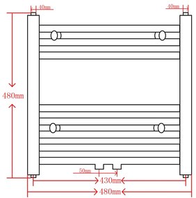Žebříkový radiátor na ručníky - rovný - ústřední topení - černý | 480x480 mm