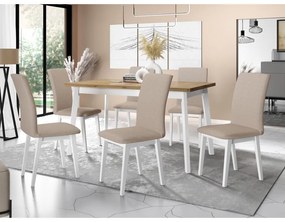 Jídelní stůl se 6 židlemi AL23, Barva dřeva: dub grandson - L, Potah: 25x - Paros 2, Barvy nožiček: Bíla