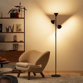 HOMCOM Stojací lampa stmívatelná s čtecí lampou, stojací lampa RGB s měnícími se barvami s dálkovým ovládáním, dotykové ovládání, 3 otočné hlavy, čer…