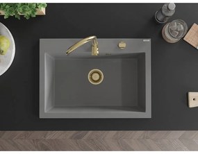 Mexen Elix, 1-korový granitový dřez 700 x 500 mm, šedá, zlatý sifon, 6526701005-71-G