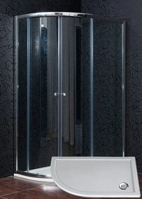 ARTTEC Sprchový kout čtvrtkruhový KLASIK 100 x 80 cm chinchilla sklo s vaničkou z litého mramoru STONE pravé provedení PAN04577