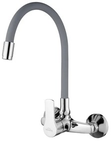 Invena Verso, nástěnná kuchyňská baterie 150mm s elastickým ramenem, šedá-chromová, INV-BC-82-E5S-L