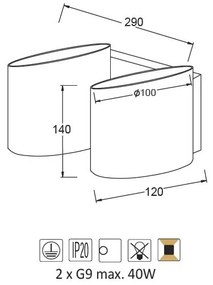 ACA DECOR Nástěnné svítidlo MOET max. 2x40W/230V/G9/IP20