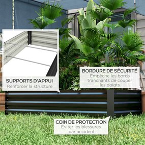 Obdélníková zahradní pěstební skříň Outsunny z oceli se bezpečnostním okrajem a otevřeným dnem, rozměry 150D x 70Š x 30V cm, černá | Aosom