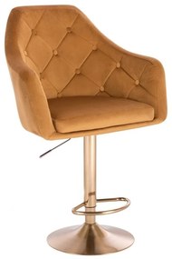LuxuryForm DESIGN Barová židle ANDORA VELUR na zlaté kulaté podstavě - medová