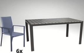 Hliníkový zahradní nábytek: stůl Jersey 160cm šedý a 6 stohovatelných křesel Juventus