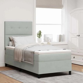 Postel s boxspringem s čelo Světle šedá 90 x 190 cm samet 3339800