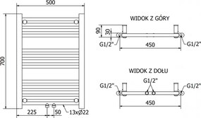 Mexen Mars, elektrické topné těleso 700x500 mm + topná tyč 300 W, chromová, W110-0700-500-2300-01