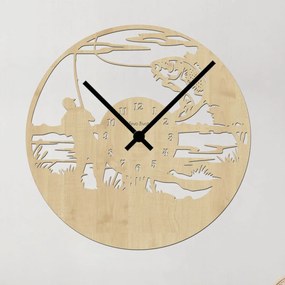 dřevo života Rybářské nástěnné hodiny Zvolte barvu dekoru: Javor, Zvolte velikost hodin (cm): 40x40, Barva ručiček: Černé