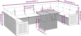 11dílný zahradní sedací souprava s poduškami béžový polyratan 3274132