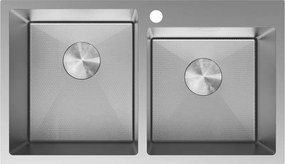 Mexen Xorin, 2-komorový nerezový dřez 780 x 450 mm, broušená ocel, vzor voština, 6441782000-01HC