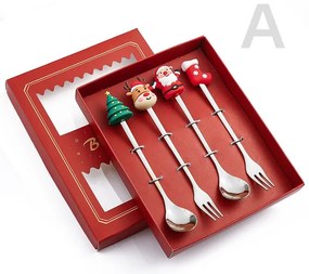 Vánoční příbor s vánočními motivy - 4 ks Barva: 4PCS-Silver-A3