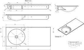 Sapho Sapho, JUNO umyvadlo 100x15x47cm, litý mramor, bílá, levé, JU101