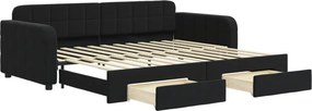 Válenda s přistýlkou a zásuvkami černá 90 x 200 cm samet 3196981