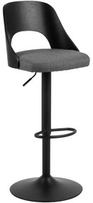 OnaDnes -20% Scandi Černá kovová barová židle s šedým sedákem Marianne 62-84 cm