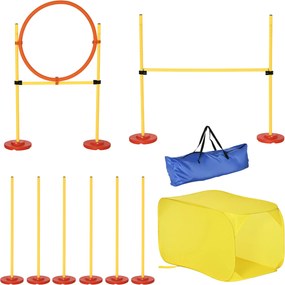 PawHut Sada pro překážky pro psy, tréninková sada, překážková dráha, plast, polyester, žlutá, 128 x 23 x 9-100 cm | Aosom