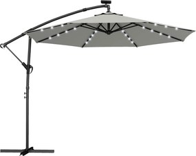 LED Solární konzolový slunečník cca Ø300 cm Otočný slunečník s kličkou Stojan Ochranný kryt Světle šedý