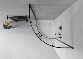 Mexen Rio, čtvrtkruhový sprchový kout 80 x 80 cm, 6mm čiré sklo, černý profil + bílá sprchová vanička RIO, 863-080-080-70-00-4710