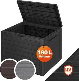 Zahradní úložný box Lille 190L antracitová in dekor dřeva odolné vůči počasí uzamykatelné