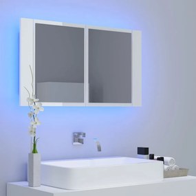 LED koupelnová skřínka se zrcadlem - vícebarevná - 80x12x45 cm | bílá vysoký lesk