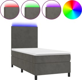 Box spring postel s matrací a LED tmavě šedá 90x190 cm samet 3135976