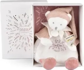 Doudou Dárková sada Plyšový muchláček medvídek s čepičkou růžový 25 cm