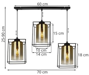 Závěsné svítidlo HELLA CAGE, 3x zlaté skleněné stínítko v kovovém rámu