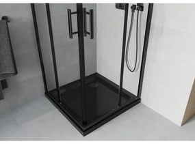 Mexen Rio, čtvercový sprchový kout s posuvnými dveřmi 80 x 80 cm, 5mm čiré sklo, černý profil + černá sprchová vanička, 860-080-080-70-00-4070B