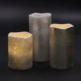 SOLIGHT Sada LED svíček stříbrná / 3 ks / 10-16 cm / vosk / 3x AAA