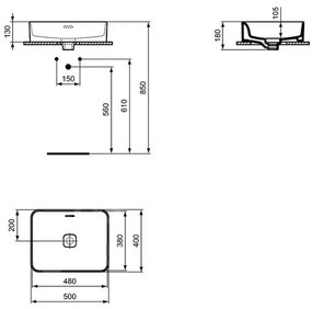 Ideal Standard Strada II Umyvadlo na desku 50x40 cm T296501