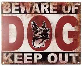 Nástěnná kovová cedule Beware of dog – 25x1x20 cm