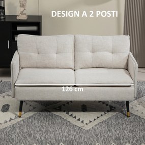 HOMCOM 2-místná pohovka s látkou v efektu lnu a opěrkami, moderní 2-místná pohovka s ocelovými nohami, pro kancelář, obývací pokoj, lounge a ložnici,…