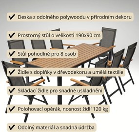 Vikio Zahradní jídelní set 190x90 pro 8 osob přírodní VZS211P8