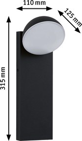 P 94738 LED venkovní nástěnné svítidlo Puka IP44 kruhové 110x125mm 3000K 8,5W 230V antracit hliník - PAULMANN