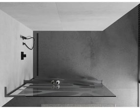 Mexen Kioto+ L, sprchová zástěna Walk-In s poličkou a věšákem 100 x 200 cm, 8mm čiré sklo bílý vzor, ​​grafitový profil, 800-100-123-66-97