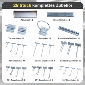 Costway Tool Wall Tool Děrovaná stěna se 3 tyčemi a 28 dílným závěsným