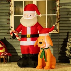 Outsunny Vánoční dekorace, Santa Claus se psem, nafukovací, velký, včetně ventilátoru, 117 x 80 x 157 cm