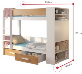 Expedo Dětská patrová postel GARNETA + 2x matrace, 90x200, bílá