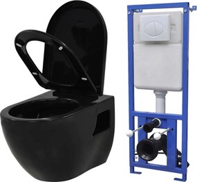vidaXL Závěsná toaleta s podomítkovou nádržkou keramická [275792] Barva: Černá