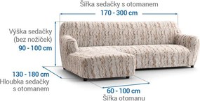 Bielastické potahy OCEANO NOVÉ béžové sedačka s otomanem vlevo (š. 170 - 300 cm)
